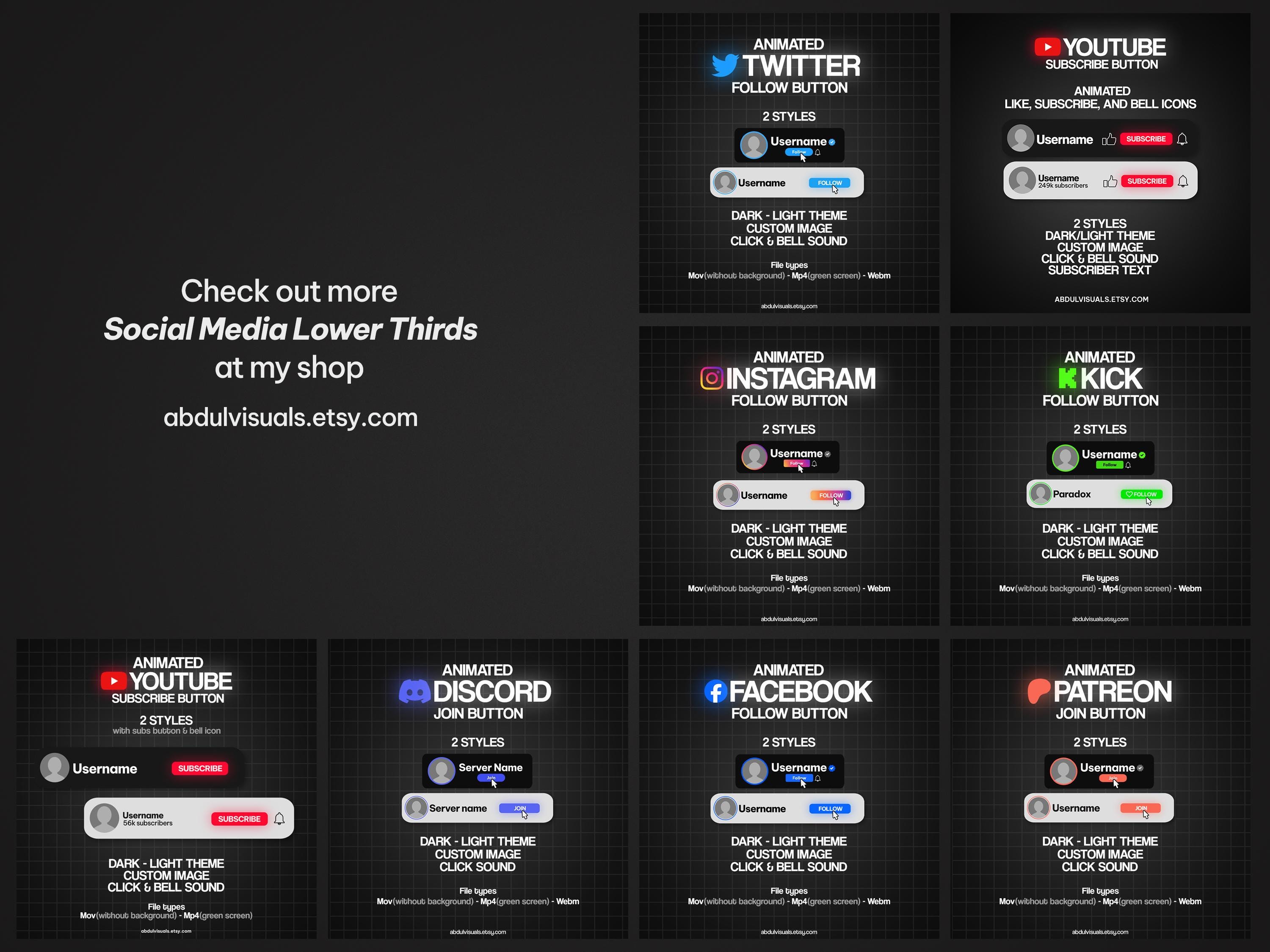 Personalized Animated Social Media Button, Pop up Animation, Youtube ...