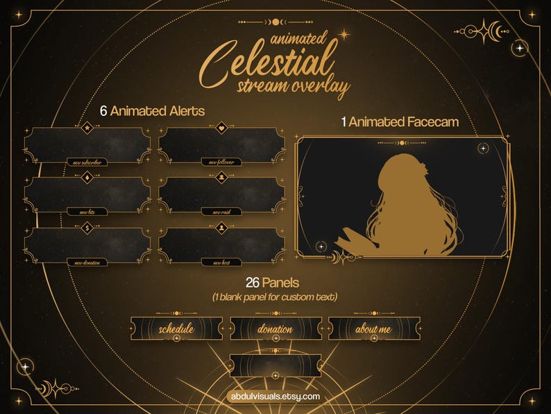 Animated Stream Overlay Celestial, Celestial Stream Pack, Gold ...