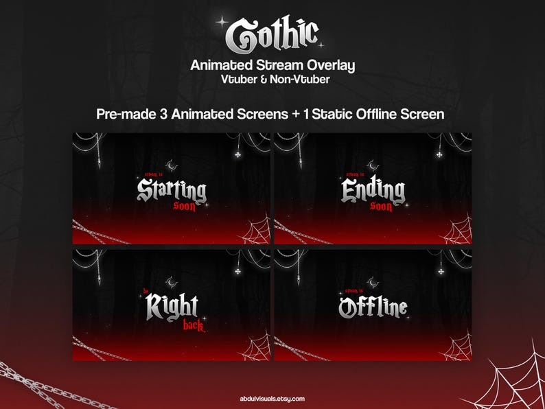 Gothic Animated Stream Overlay, Red and Black, Vtuber Stream Pack, Moon ...