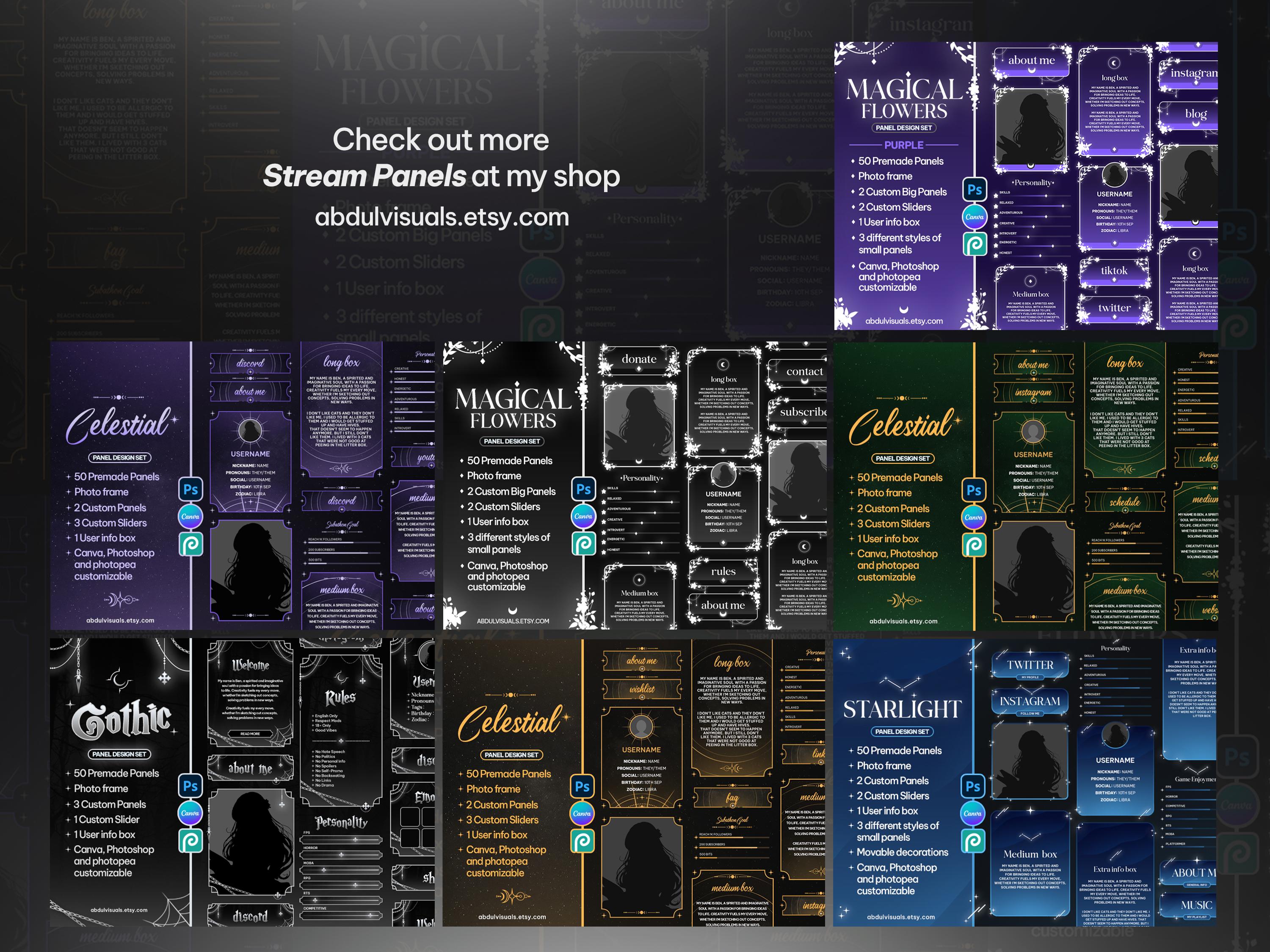 Magical Flowers Twitch Panels - Canva Customizable | 50 Stream Panels ...