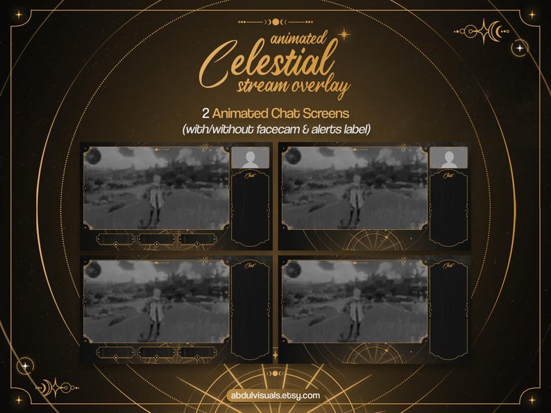 Animated Stream Overlay Celestial, Celestial Stream Pack, Gold, Mystical Theme, Animated Stream ...