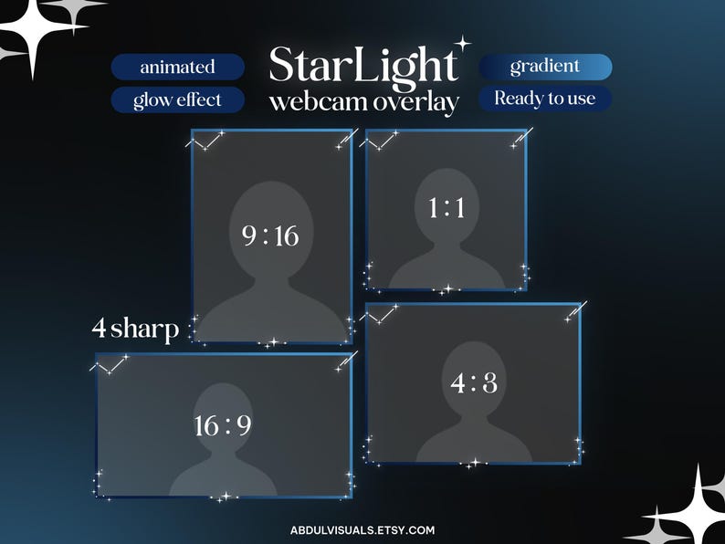 Starlight Webcam Overlay, Facecam Overlay, 5 Sizes, Blue & White ...