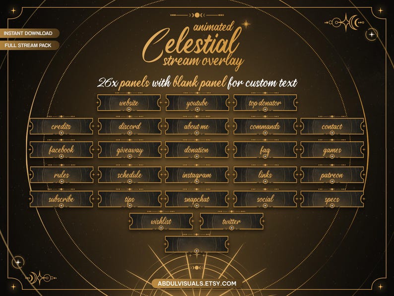 Animated Stream Overlay Celestial, Celestial Stream Pack, Gold, Mystical Theme, Animated Stream ...