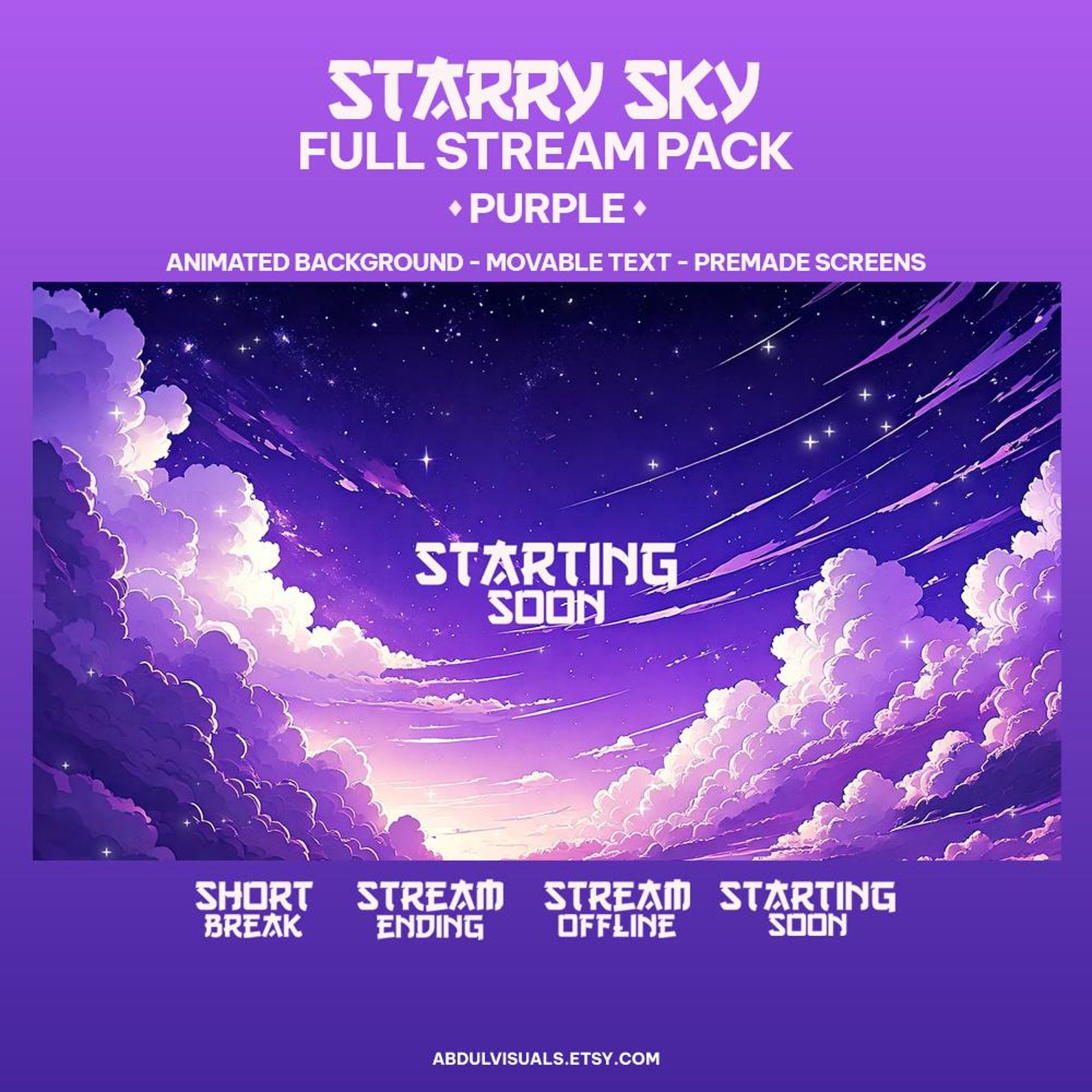 Animated Twitch Overlay Starry Sky Purple, Stars Stream Package, Vtuber ...