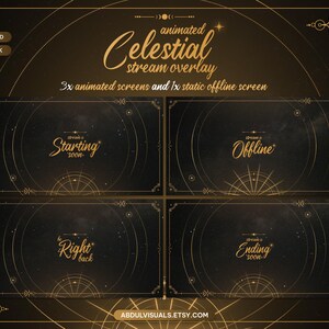 Animated Stream Overlay Celestial, Celestial Stream Pack, Gold ...