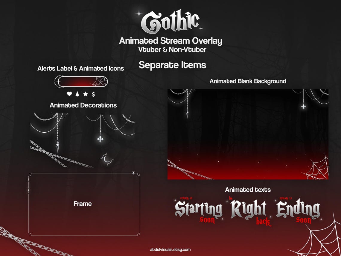 Gothic Animated Stream Overlay, Red and Black, Vtuber Stream Pack, Moon ...
