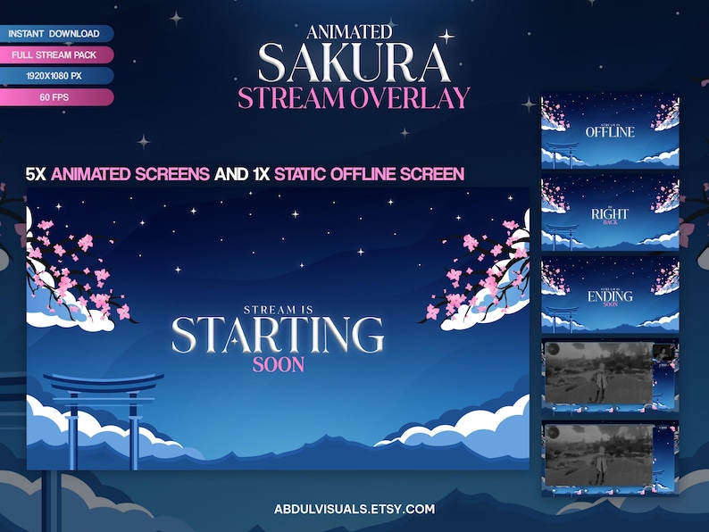Sakura, Pink Cherry Blossom Stream Package, Pink Sakura Overlay, Japanese Theme, Vtuber Assets ...