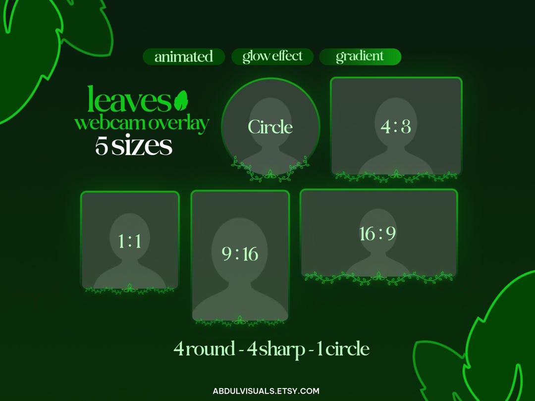 Leaves Webcam Overlay, Facecam Overlay, Dark Green, Animated, Leaves ...
