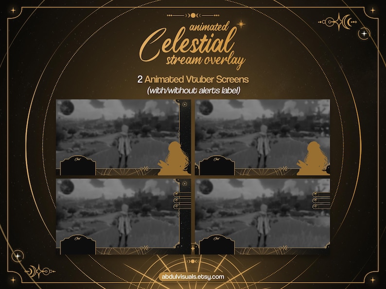 Animated Stream Overlay Celestial, Celestial Stream Pack, Gold, Mystical Theme, Animated Stream ...