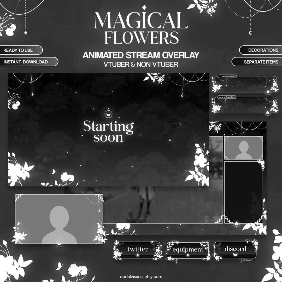 Magical Flowers Animated Stream Overlay, Vtuber Overlay, Cherry Blossom ...