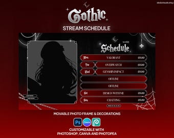 Goth Stream Schedule - Canva Customizable - Schedule Template - Red ...