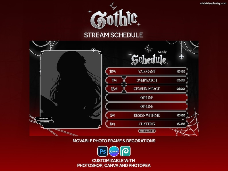 Goth Stream Schedule - Canva Customizable - Schedule Template - Red ...
