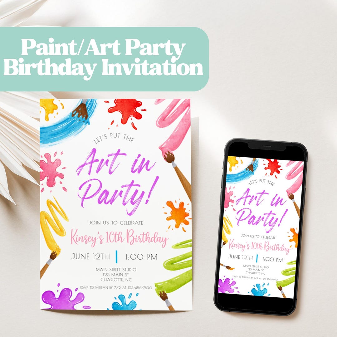 Editable Paint Party Birthday Invitation | Art Party for Kids ...