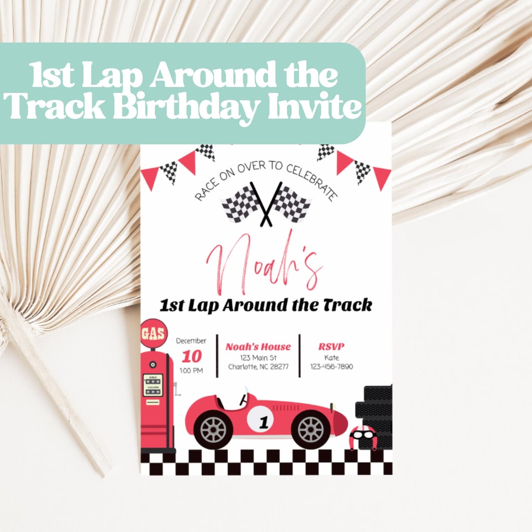Editable Fast One First Birthday Invitation, First Lap Around the Track ...