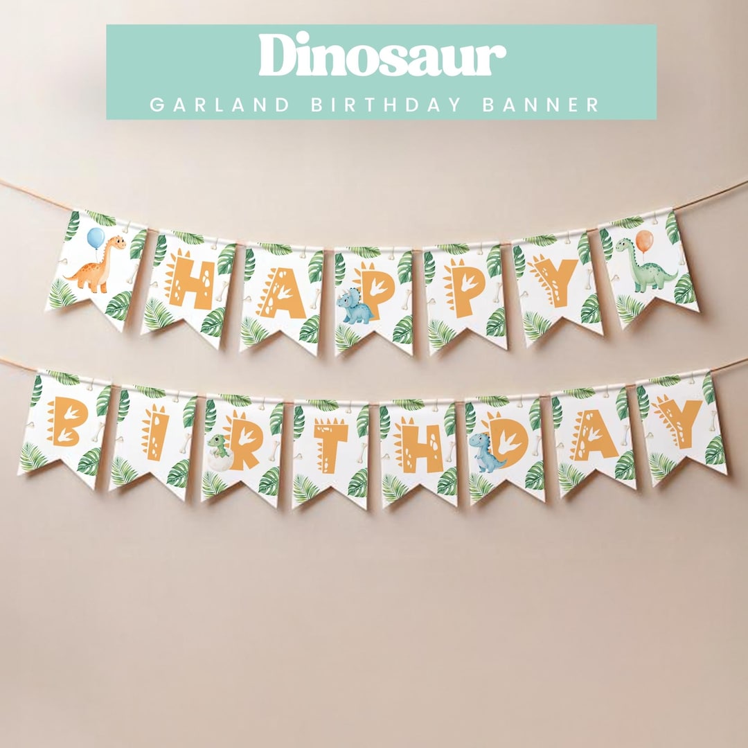 Editable Dinosaur Birthday Banner | Printable Garland Decoration ...
