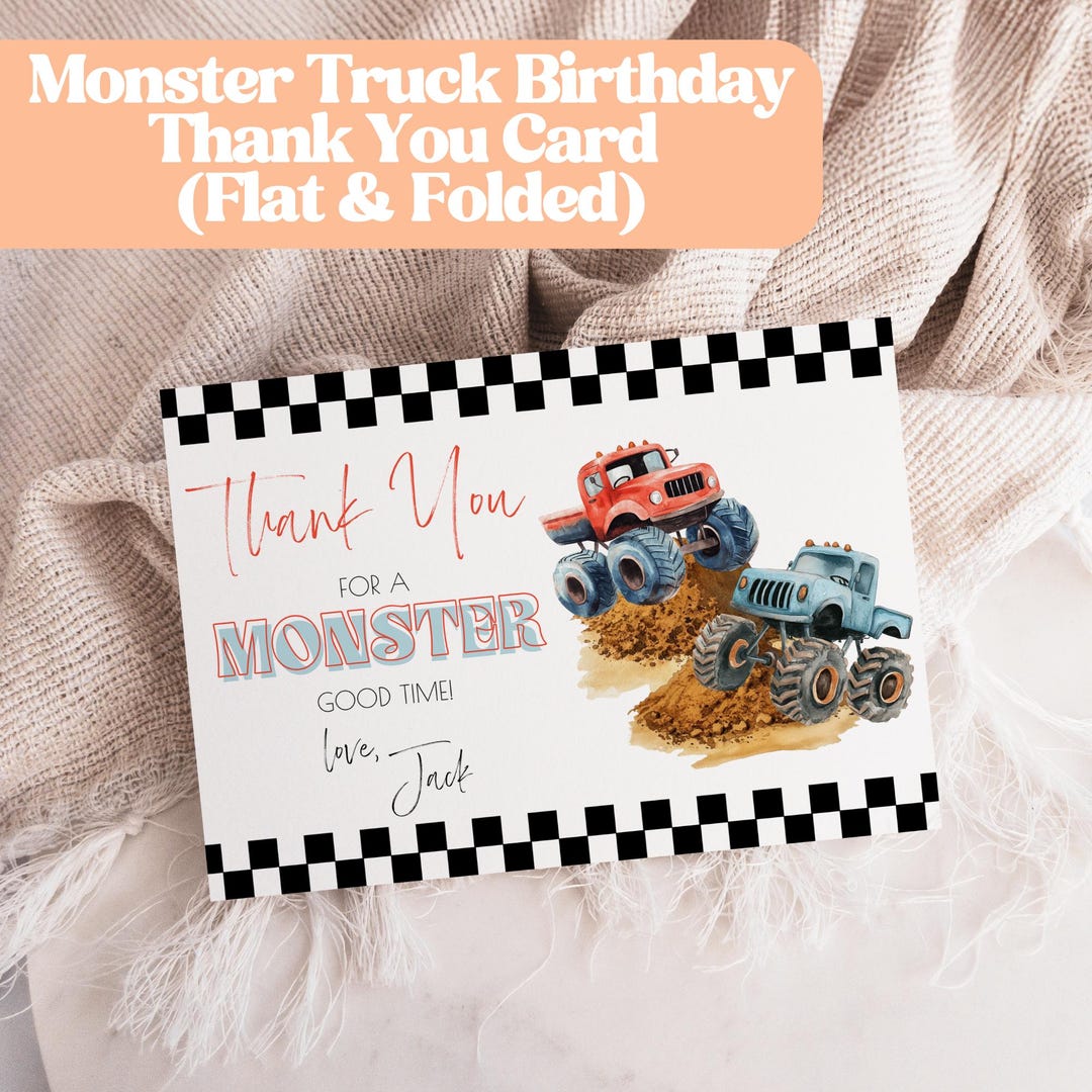Monster Truck Birthday Thank You Card | Editable Digital Download | Boy ...