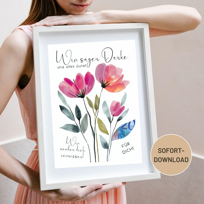 Farewell Money Gift Card | German Text, Floral Design (PDF Download) - Etsy