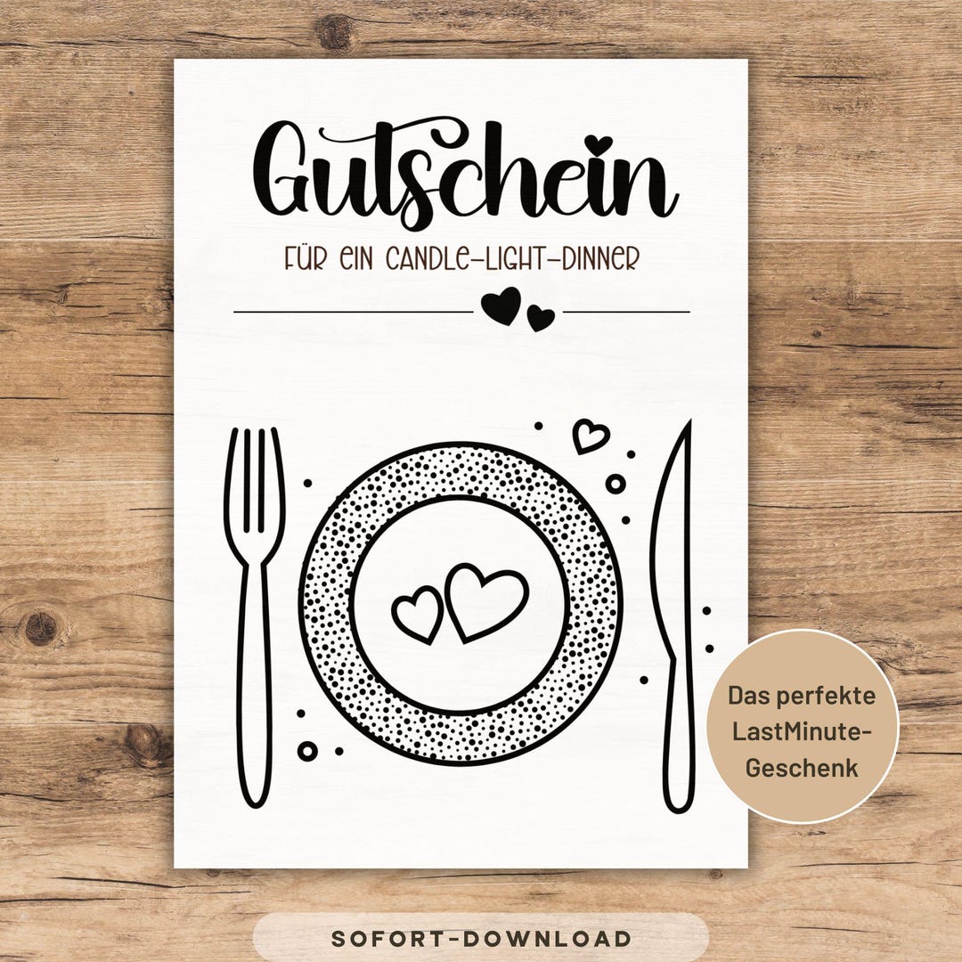 Printable Candle Light Dinner Voucher, Last Minute Gift (PDF Download ...