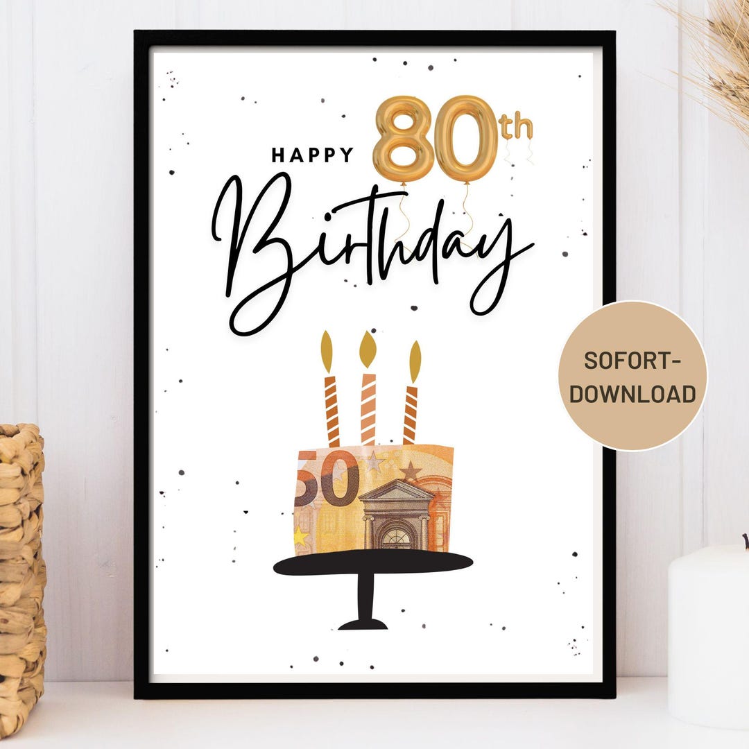 Money Gift 80th Birthday, Instant Download A4 PDF Template - Etsy UK