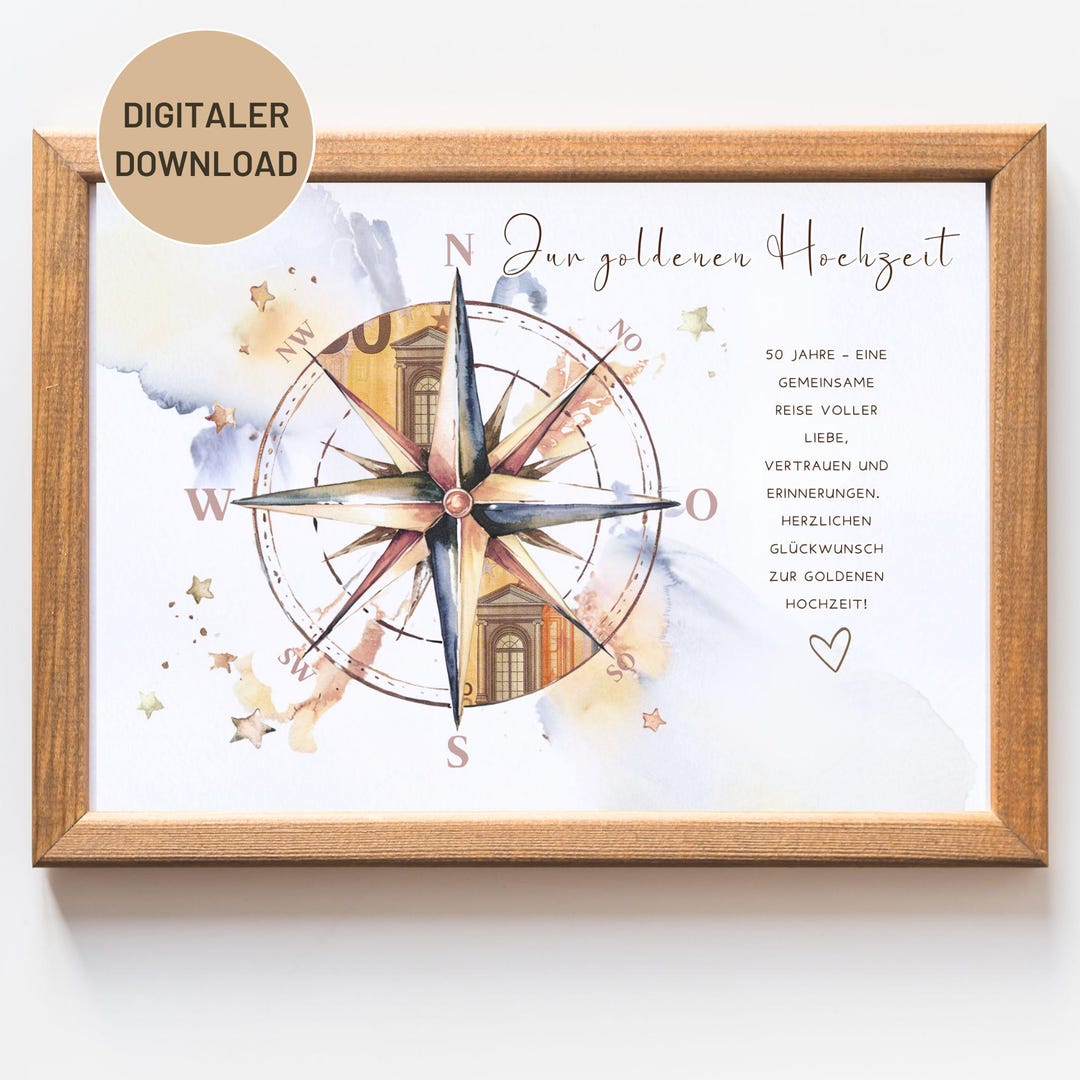 Golden Wedding Money Gift | Printable Compass Card (PDF Template) - Etsy