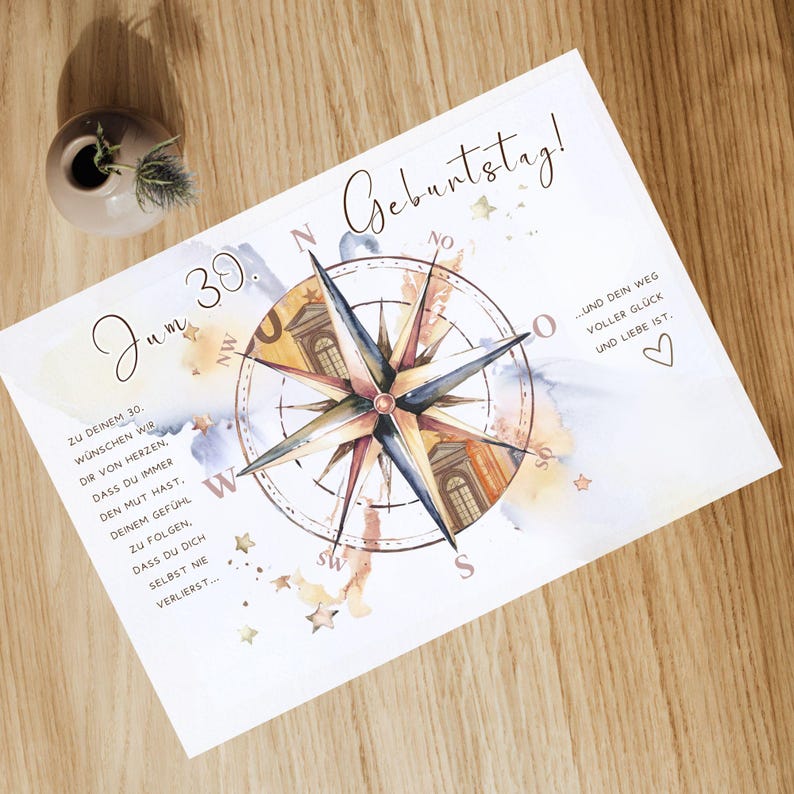 30th Birthday Money Gift Printable | German Text Compass Design (PDF ...