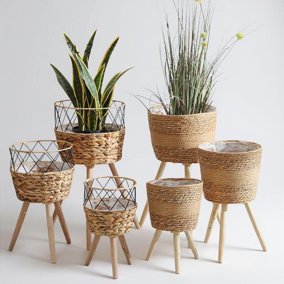 Woven Straw Indoor Planter , Boho Home Decor Basket, Pots and Gardening ...