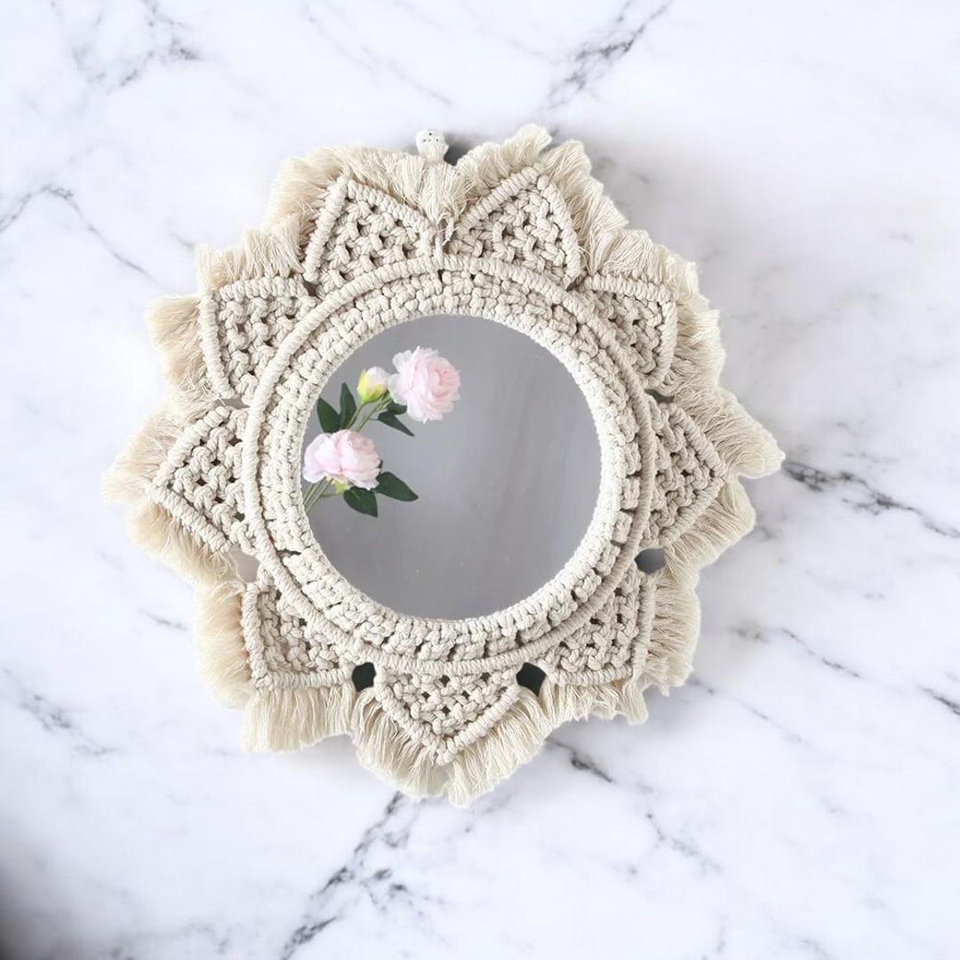 Boho Macrame Round Mirror Handmade Wall Hanging, Woven Cotton Rope ...