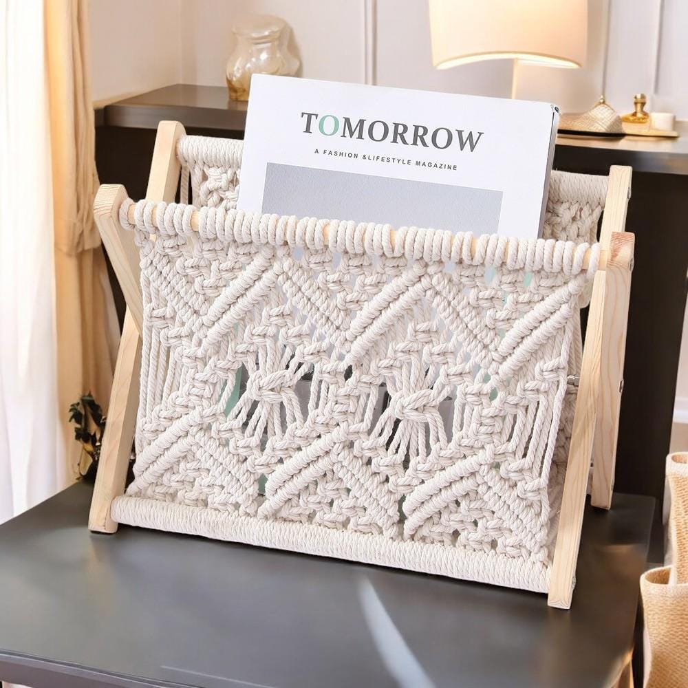 Boho Macramé Magazine Holder: Foldable Woven Storage Rack - Etsy