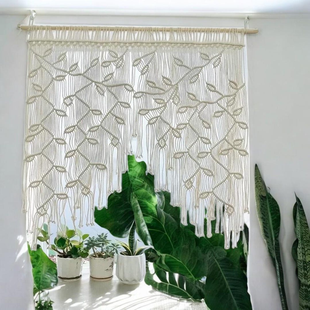 Handmade Boho Macrame Window Valance: Cotton Curtain, Farmhouse Decor ...