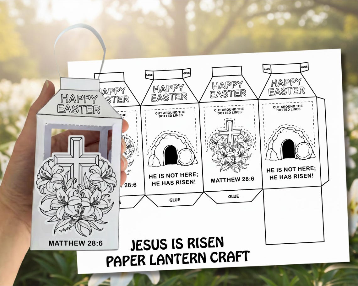 He is Risen Craft for Kids Activity, Paper Lantern Easter Bible Craft ...