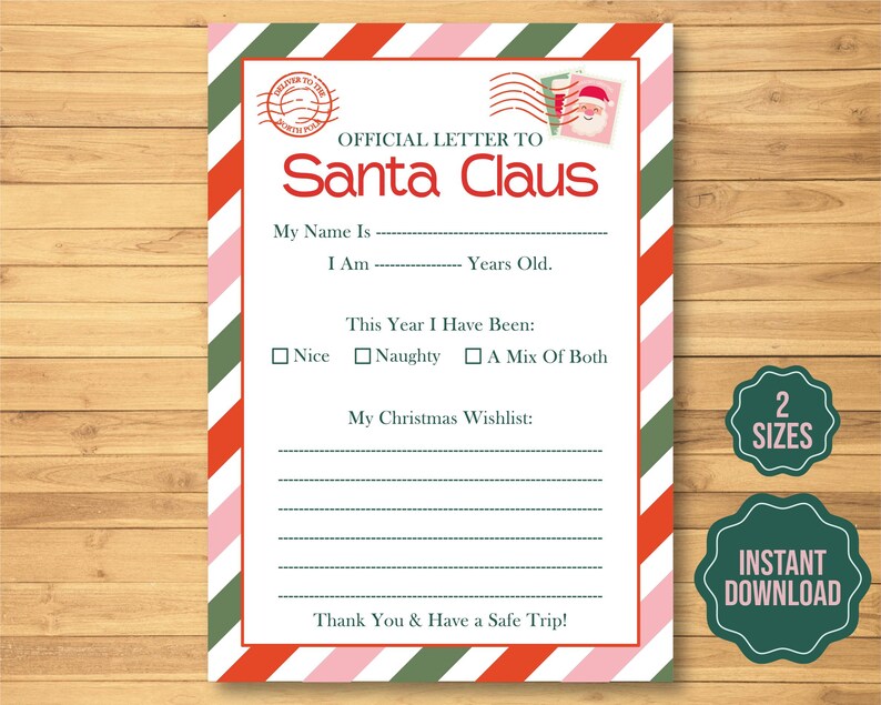 Santa Letter Printable | Official Letter to Santa | Christmas Wishlist ...