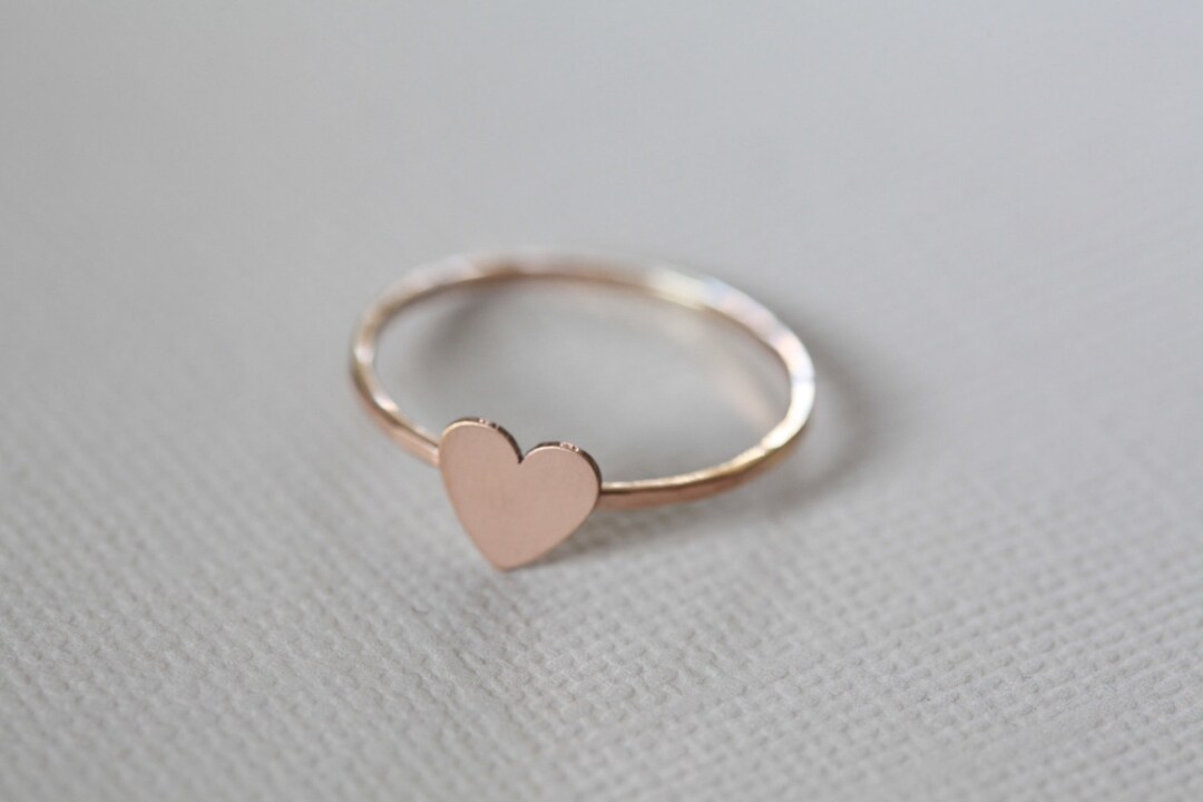 Rose Gold Heart Ring, Pink Gold Heart, Dainty Ring - Etsy
