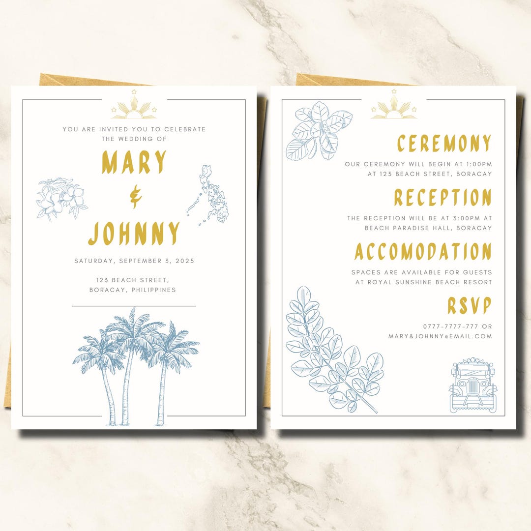 Philippines Wedding Invite Template | Editable Minimalist Tropical ...