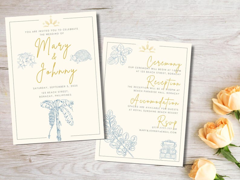 Philippines Wedding Invite Template | Editable Minimalist Tropical ...