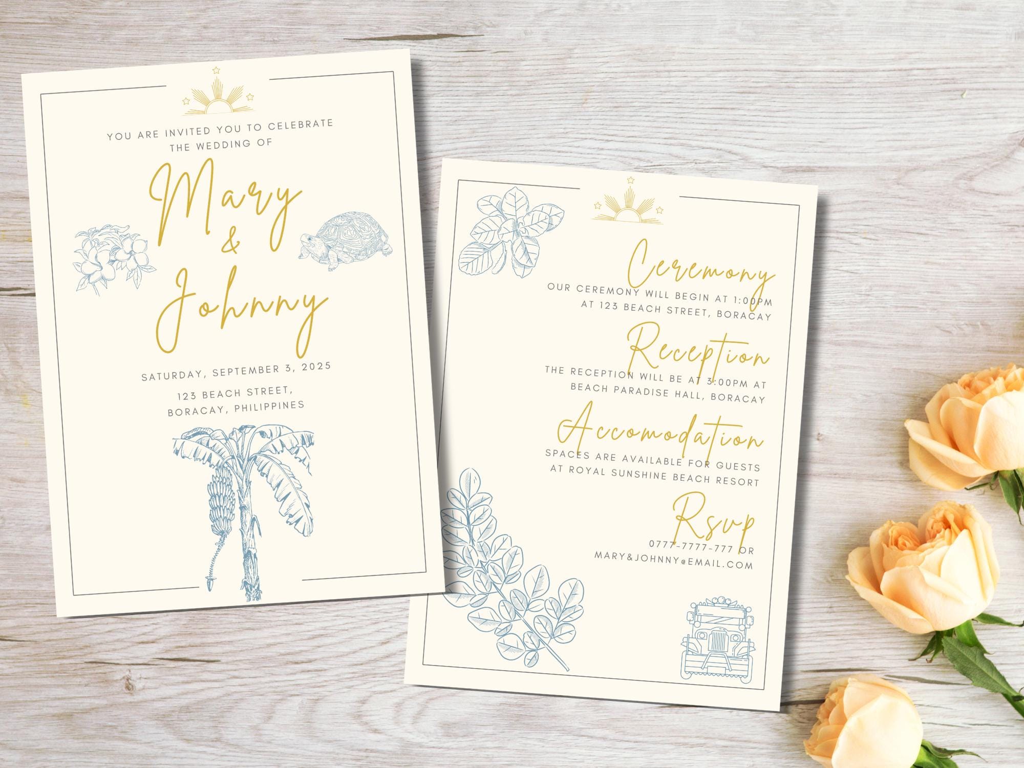 Philippines Wedding Invite Template | Editable Minimalist Tropical ...