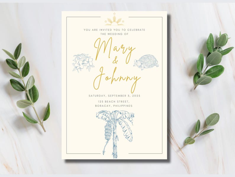 Philippines Wedding Invite Template | Editable Minimalist Tropical ...