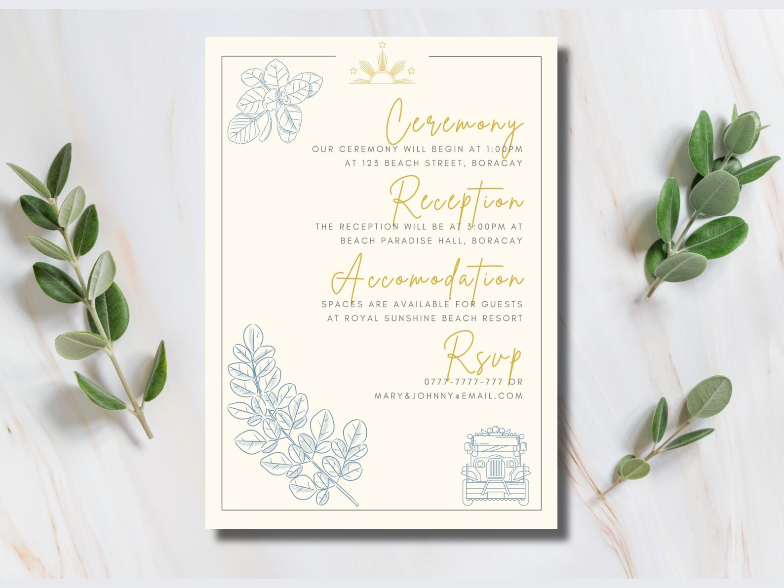 Philippines Wedding Invite Template | Editable Minimalist Tropical ...
