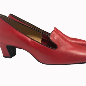 Vintage 60s Cherry Red Leather Pumps Shoes 9B Square Toe Chunky Heel ...