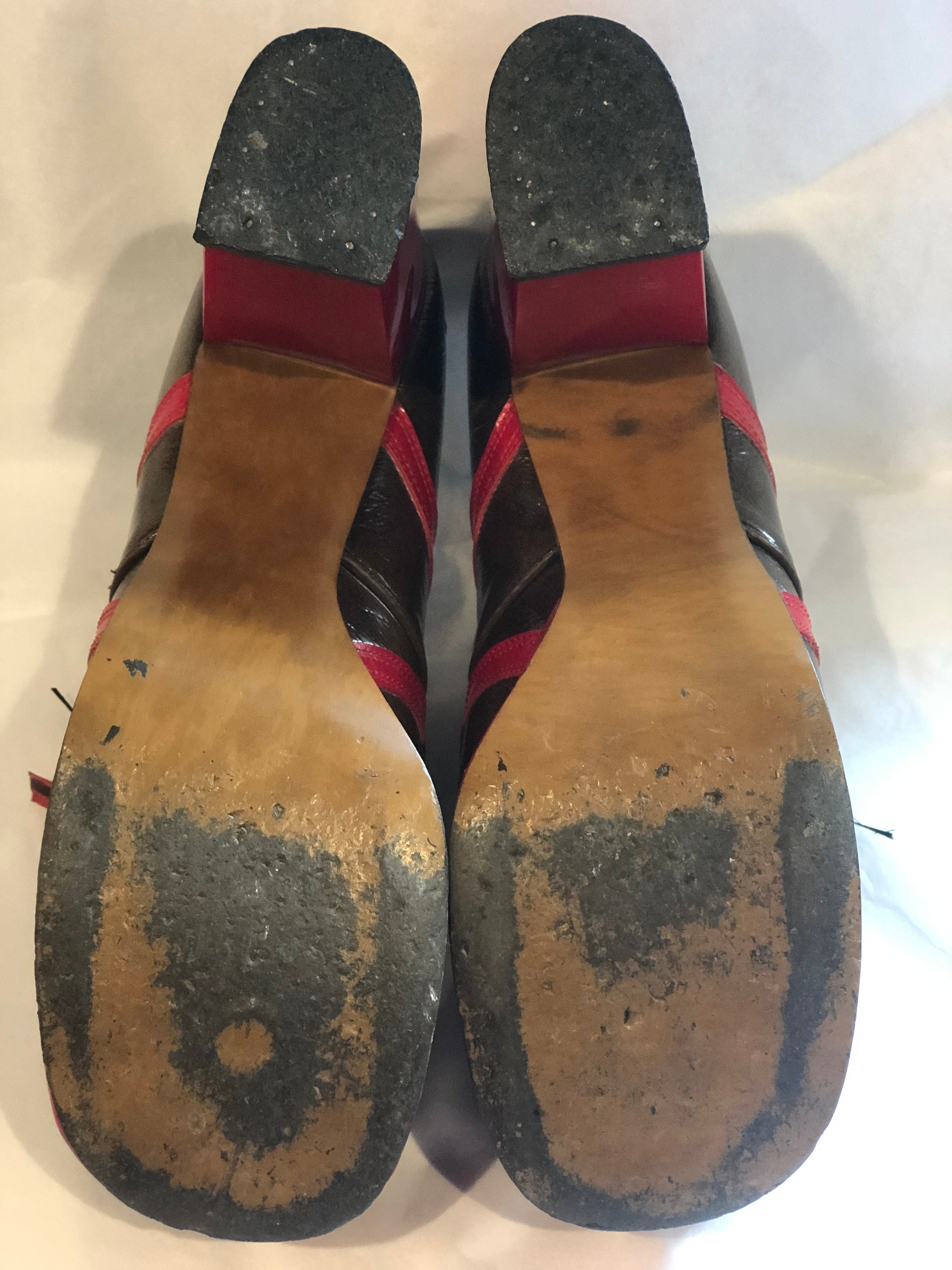Authentic Vintage 70s Platform Shoes Chunky Heels Red And Brown Patent Etsy
