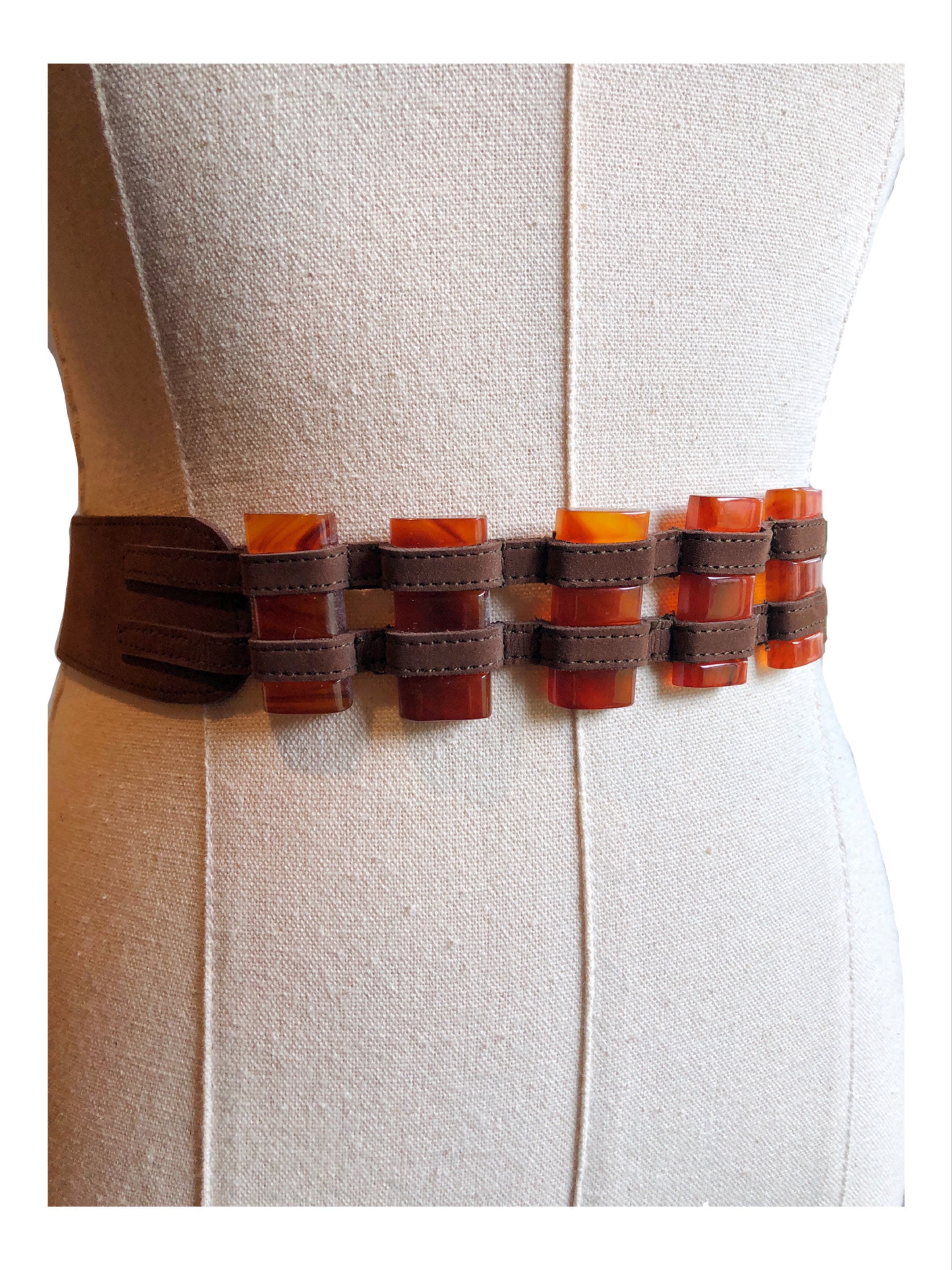 Vintage 40s Dark Chocolate Brown Belt With Lucite Tortoise Shell ...