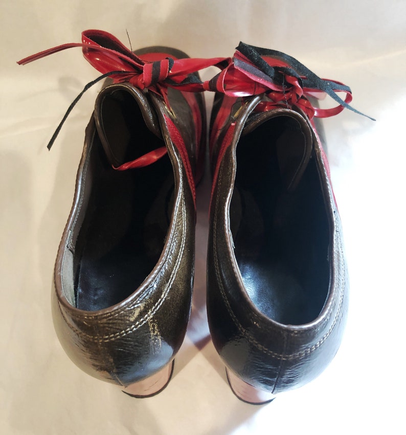 Authentic Vintage 70s Platform Shoes Chunky Heels Red And Brown Patent Etsy