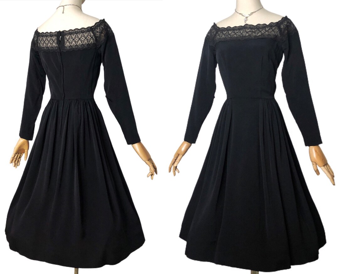 Vintage 60s Black Crepe & Lace Evening Dress by Mr Mort Zippered Wrists ...
