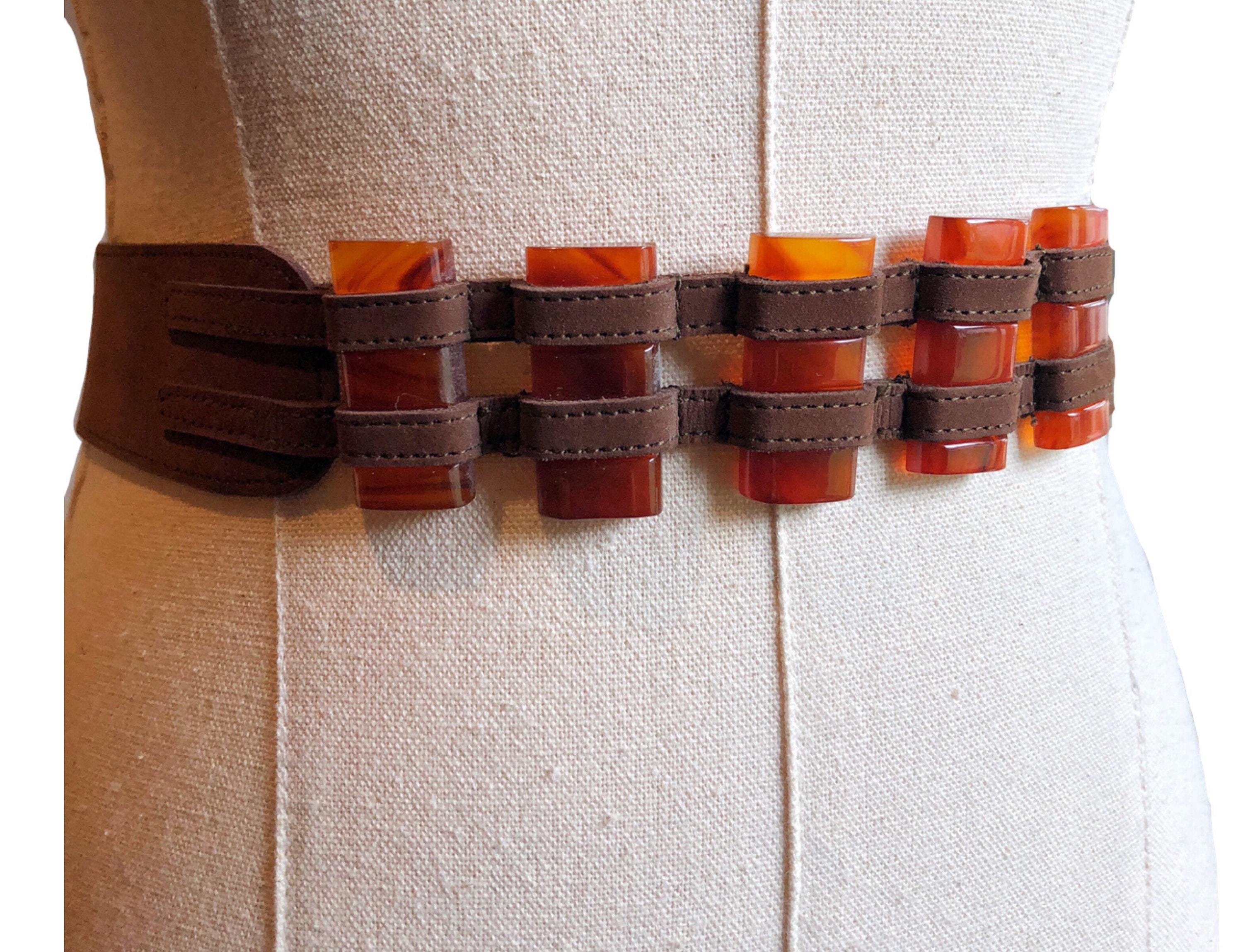 Vintage 40s Dark Chocolate Brown Belt With Lucite Tortoise Shell ...