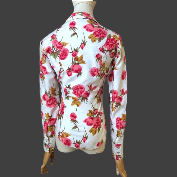 Vintage Western Shirt Lasso Rose Pink Floral Cotton P Gem