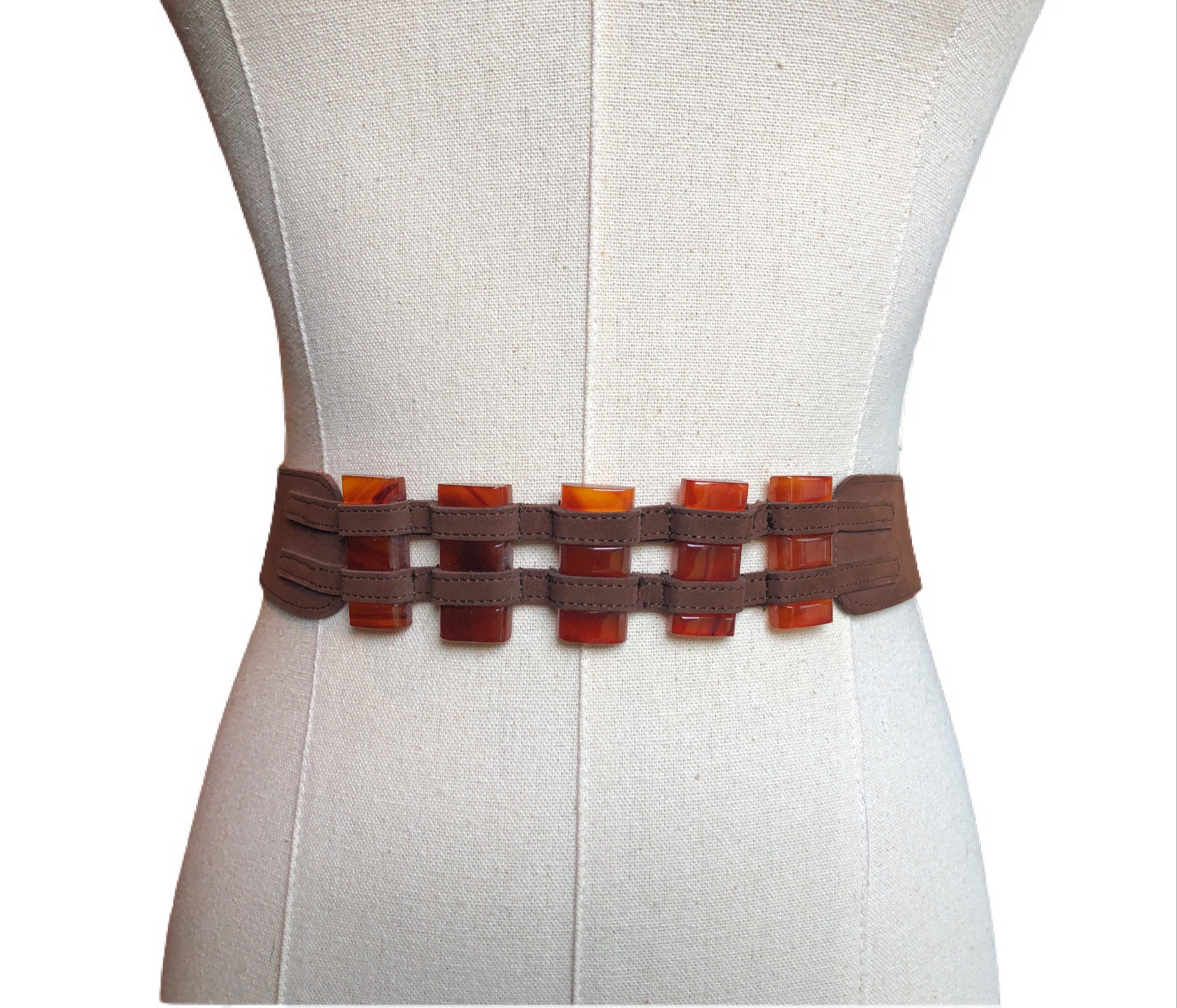 Vintage 40s Dark Chocolate Brown Belt With Lucite Tortoise Shell ...