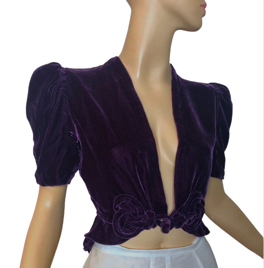 Vintage 30s Jacket Glorious Regal Purple Velvet Puff Sleeves Peplum ...