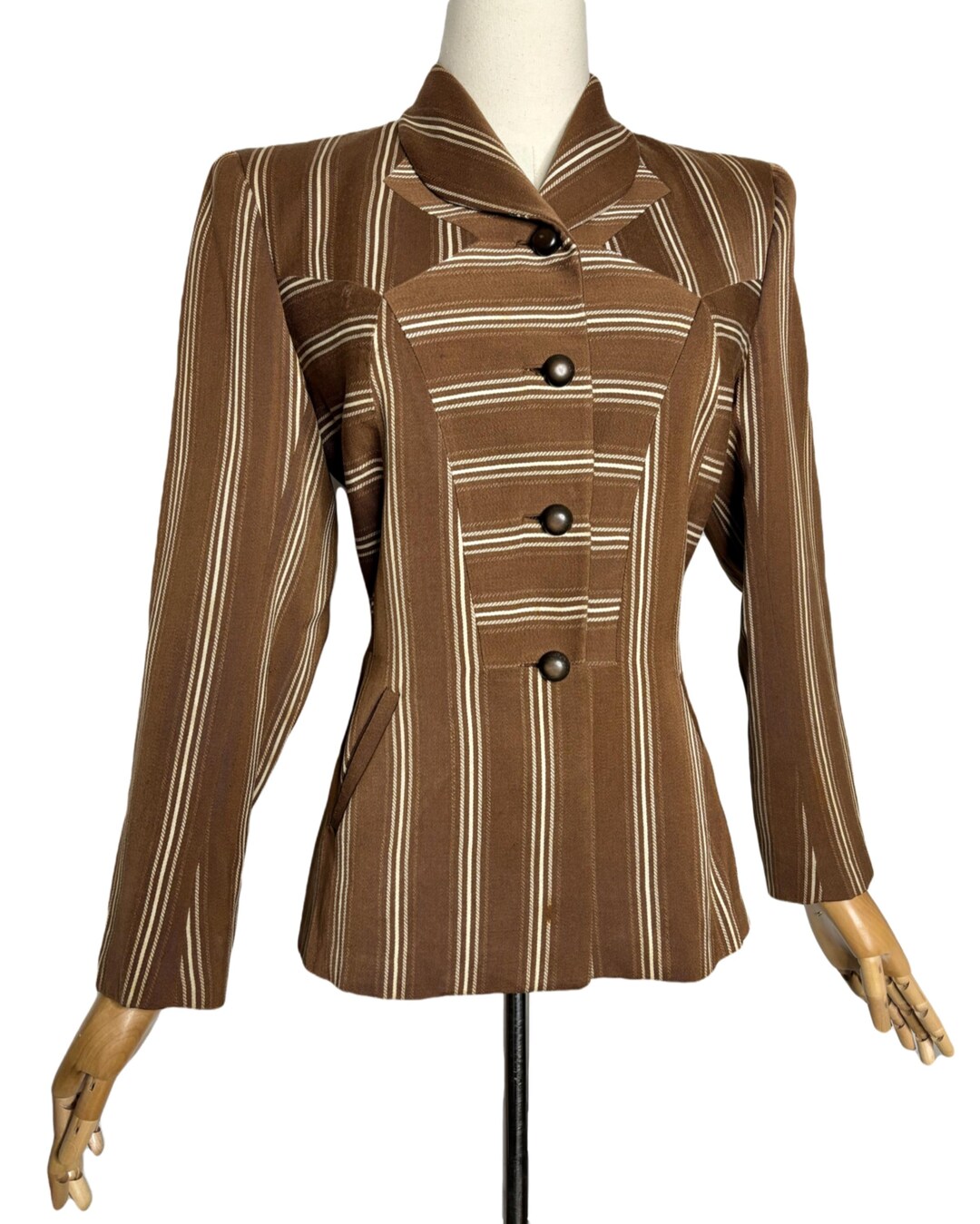 Vintage 40s Jacket Cinnamon Brown and Cream Superbly Tailored Striped ...