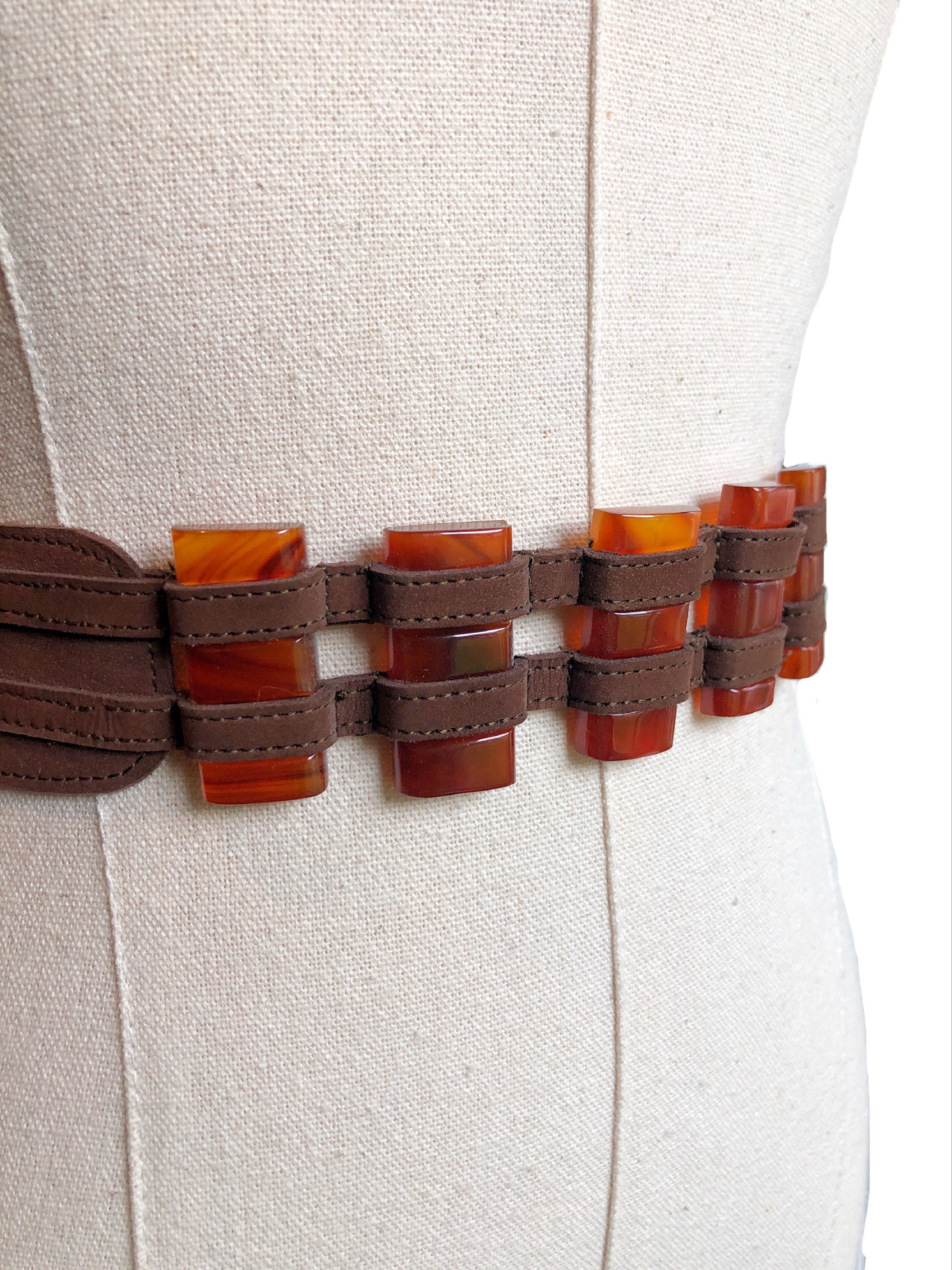 Vintage 40s Dark Chocolate Brown Belt With Lucite Tortoise Shell ...