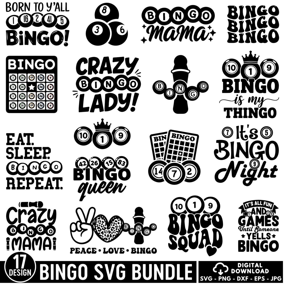 17 Bingo Svg Bundle ,bingo Shirt Svg, Bingo Player Svg ,bingo Victory ...
