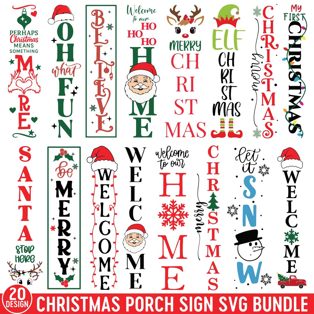 Christmas Porch Sign SVG Bundle, Vertical Christmas SVG, Holiday Porch ...